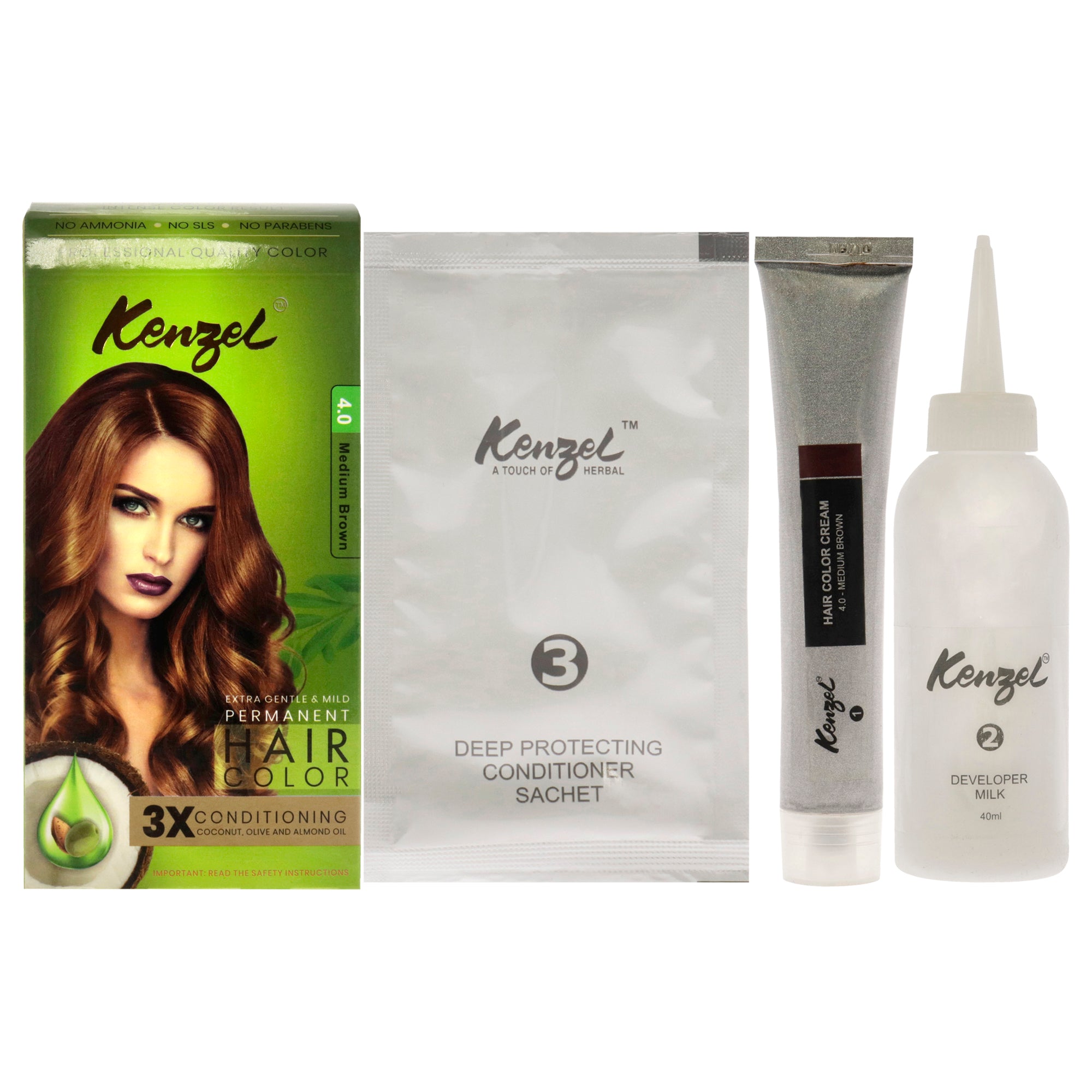 Kenzel Extra Gentle and Mild Permanent Hair Color - 4 Medium Brown by ...